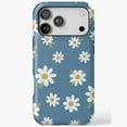 Daisies On Blue Teal Background iPhone Case 17 16 15 14 13 12 11 Pro ...