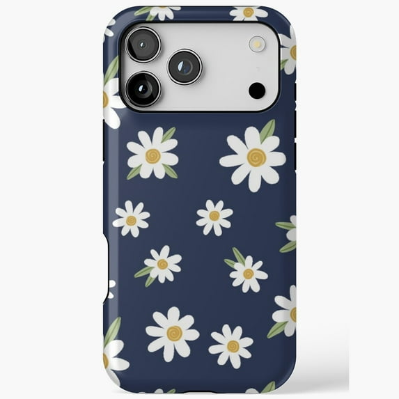 Daisies On Navy Blue Background iPhone Case 17 11 12 13 14 15 16 Pro ...