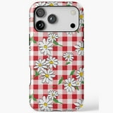 Daisies On Red Gingham Checkered iPhone Case 17 16 15 14 13 12 11 Pro ...