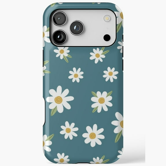 Daisies On Teal Green Background Print iPhone Case 17 16 15 14 13 12 11 ...