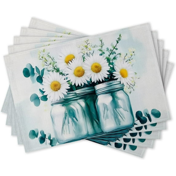 Daisies Placemats Set of 4, Dining Table Placemats, Linen Place Mats ...
