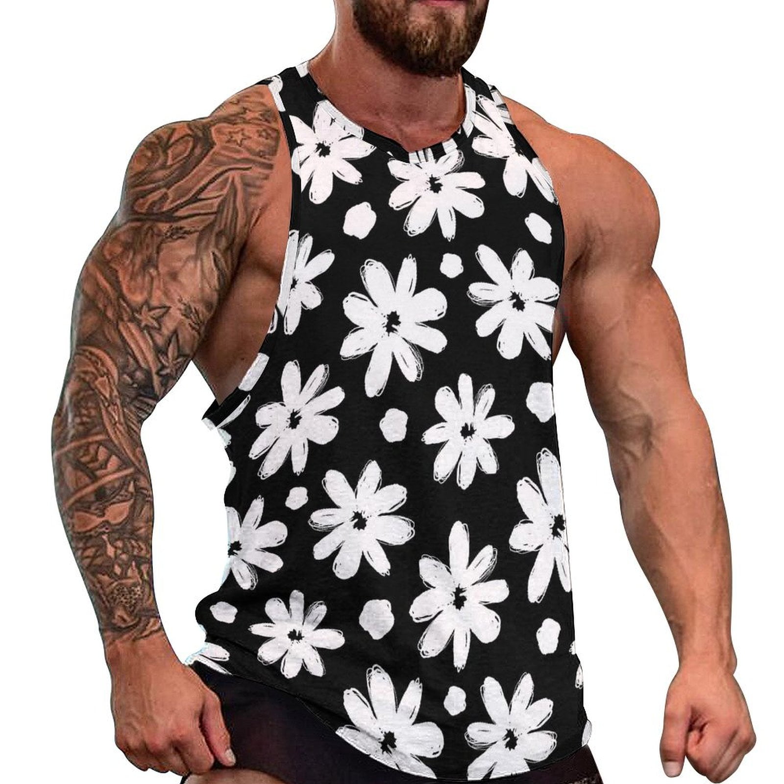 Daisies Print Tank Top Males Meadow Flowers Tops Summer Pattern Workout ...