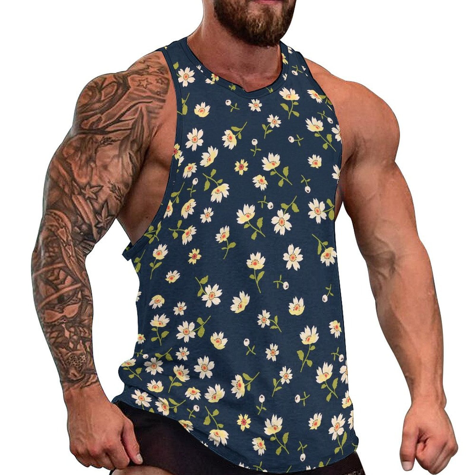 Daisies Print Tank Top Males Meadow Flowers Tops Summer Pattern Workout ...
