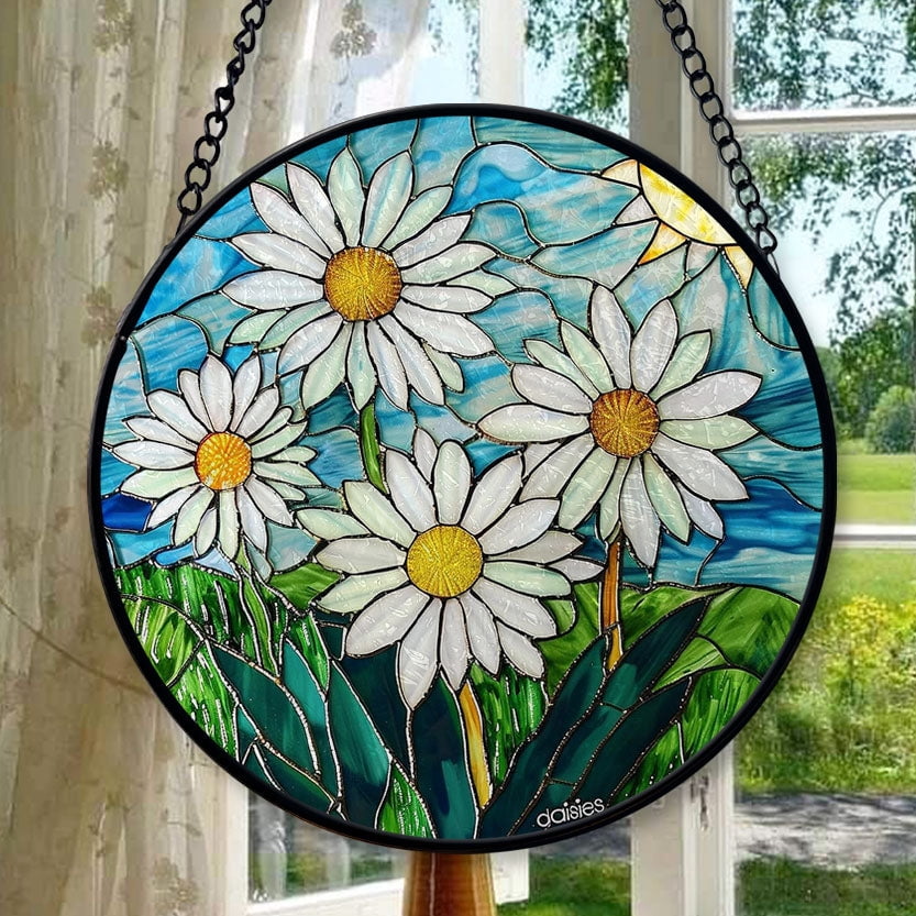 Daisies Stained Glass Window Hanging Sun Catcher Halloween Haning ...