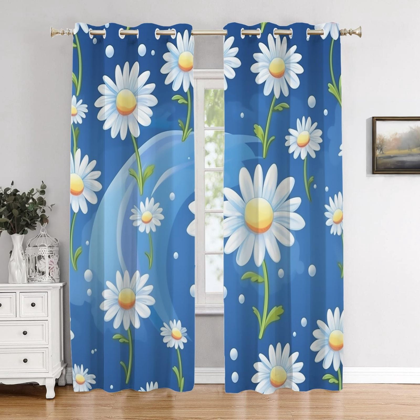 Daisies Waves Dots Bedroom Curtains, A Pattern Of Daisies And Waves ...