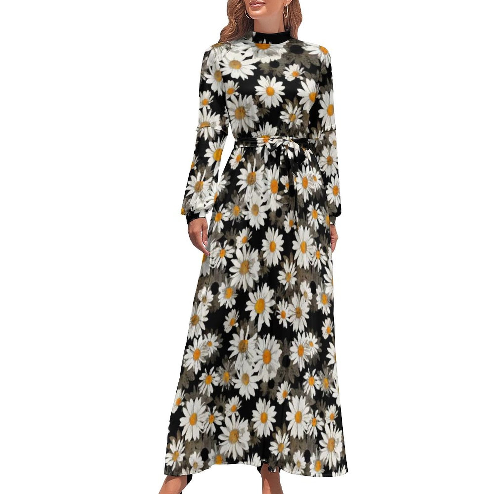 Daisies White Blue Dress High Waist Abstract Flowers Design Print ...