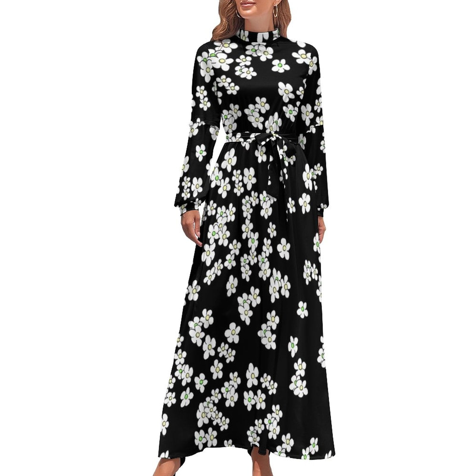 Daisies White Blue Dress High Waist Abstract Flowers Design Print ...