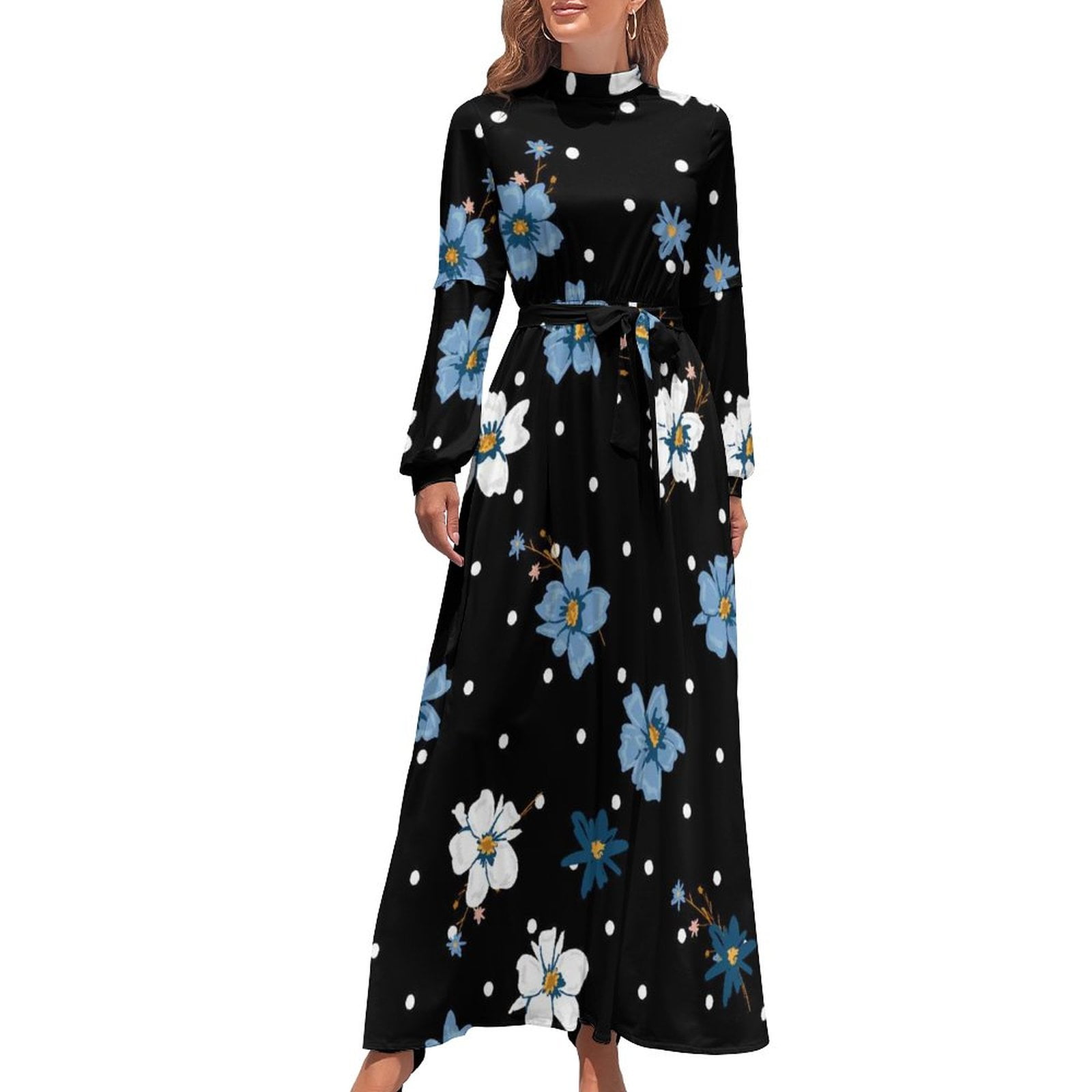 Daisies White Blue Dress High Waist Abstract Flowers Design Print ...