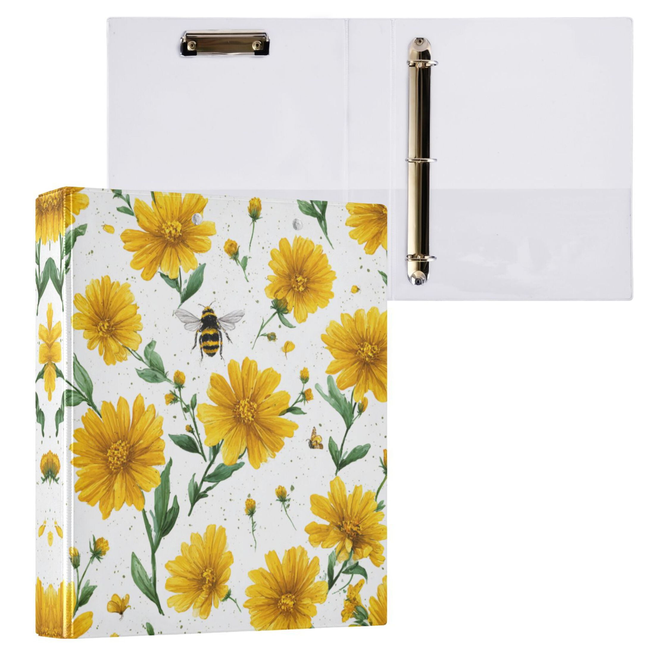 Daisies and Bees Pattern 3 Ring Hardcover Binders 1.5in Round Rings for ...