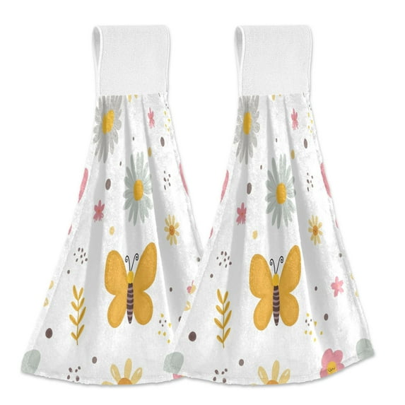 Daisies and Butterflies Hand Towels 2 Pack Quick Drying Home Storage ...