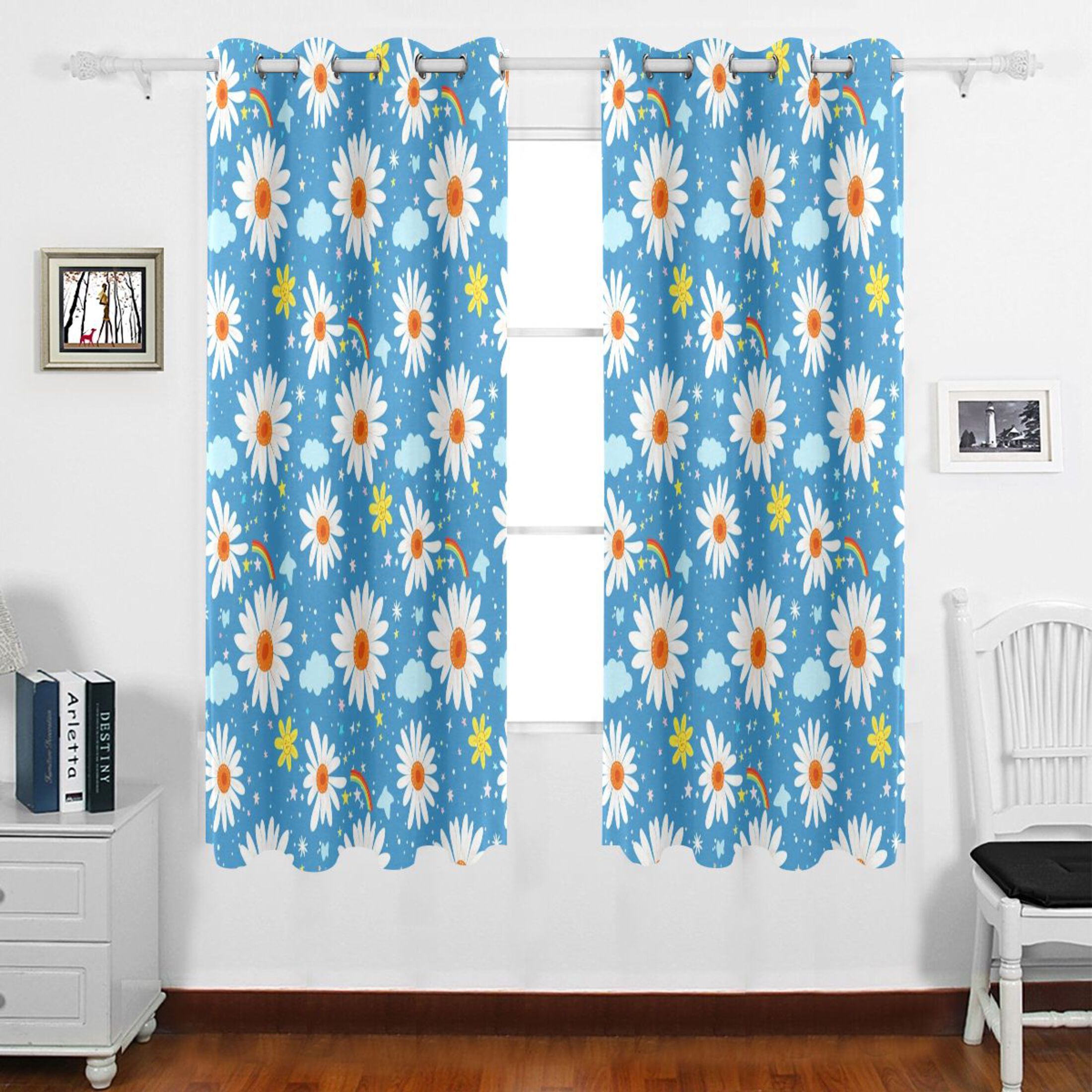 Daisies and Rainbows Grommet Blackout Curtains Thermal Insulated Window ...