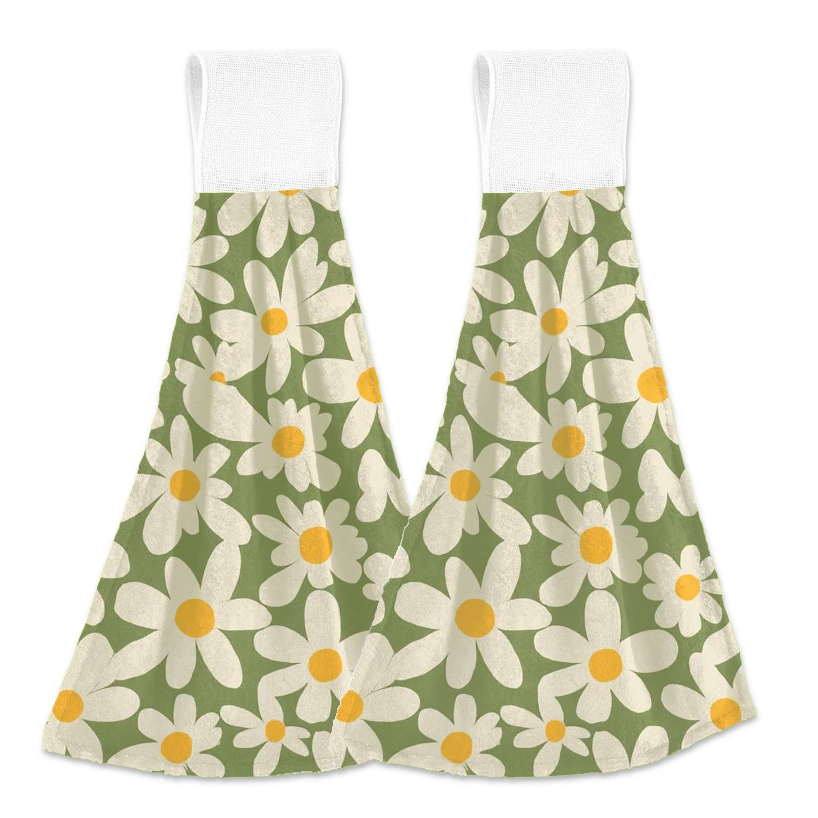 Daisies blooming green background Hanging Kitchen Hand Towels Sets with ...