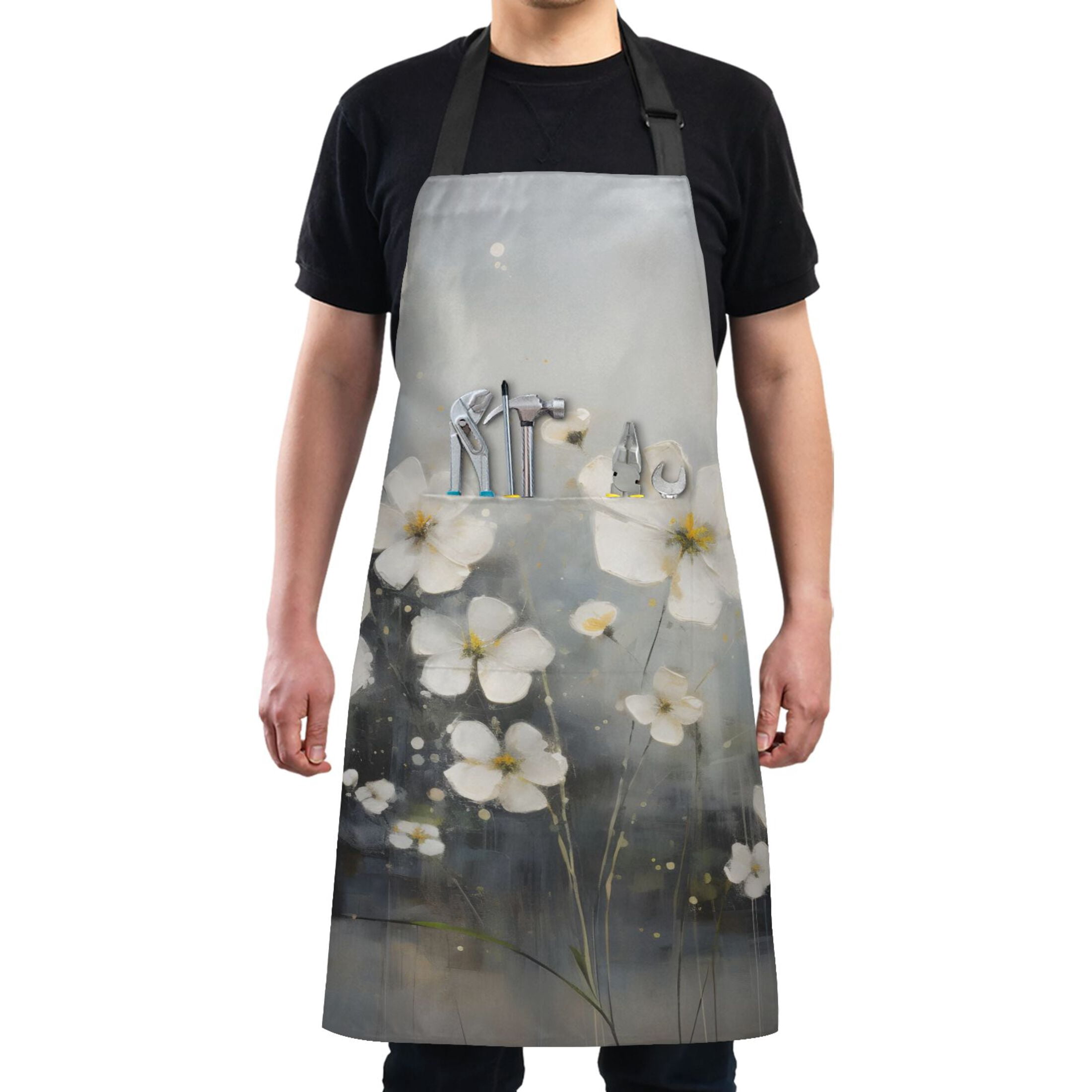 Daisies on Gray Chef Kitchen Apron with Pockets for Women Waterproof ...