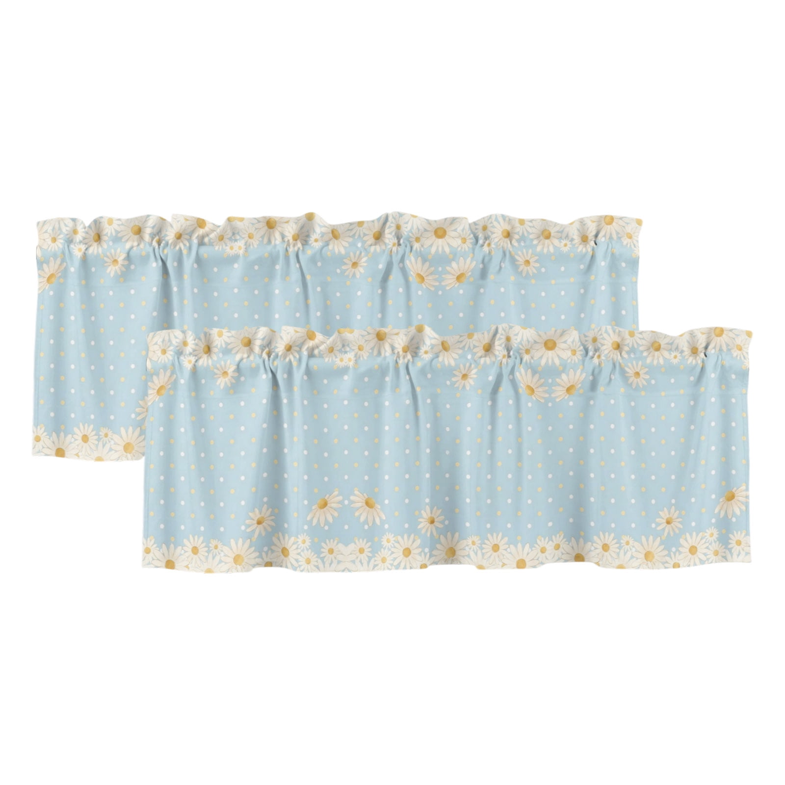 Daisy 2 Panels Kitchen Valance, Polka Dots Blue Background Summer ...
