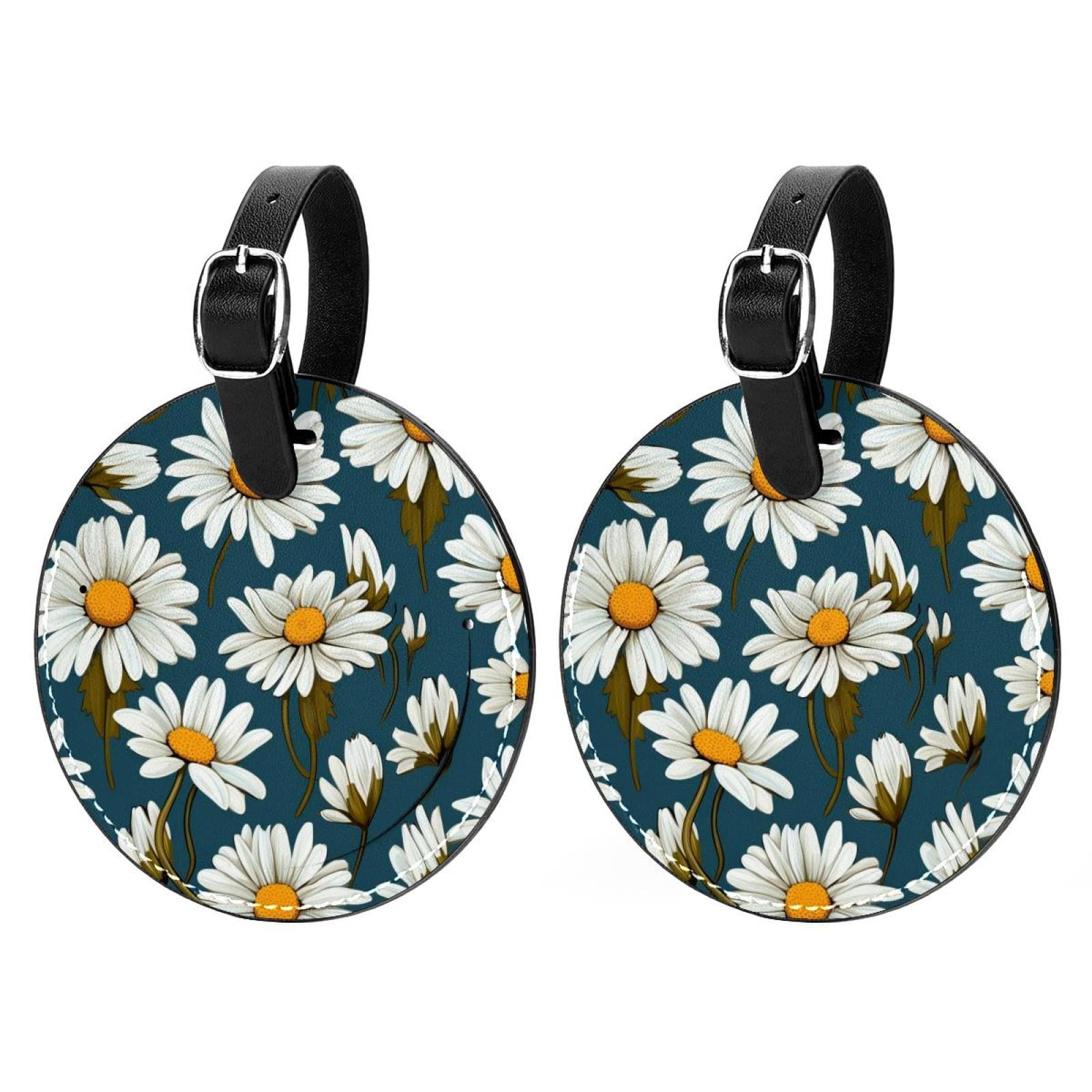 Daisy 2Pcs PU Leather Round Luggage Tags with Privacy Cover and Name ID ...