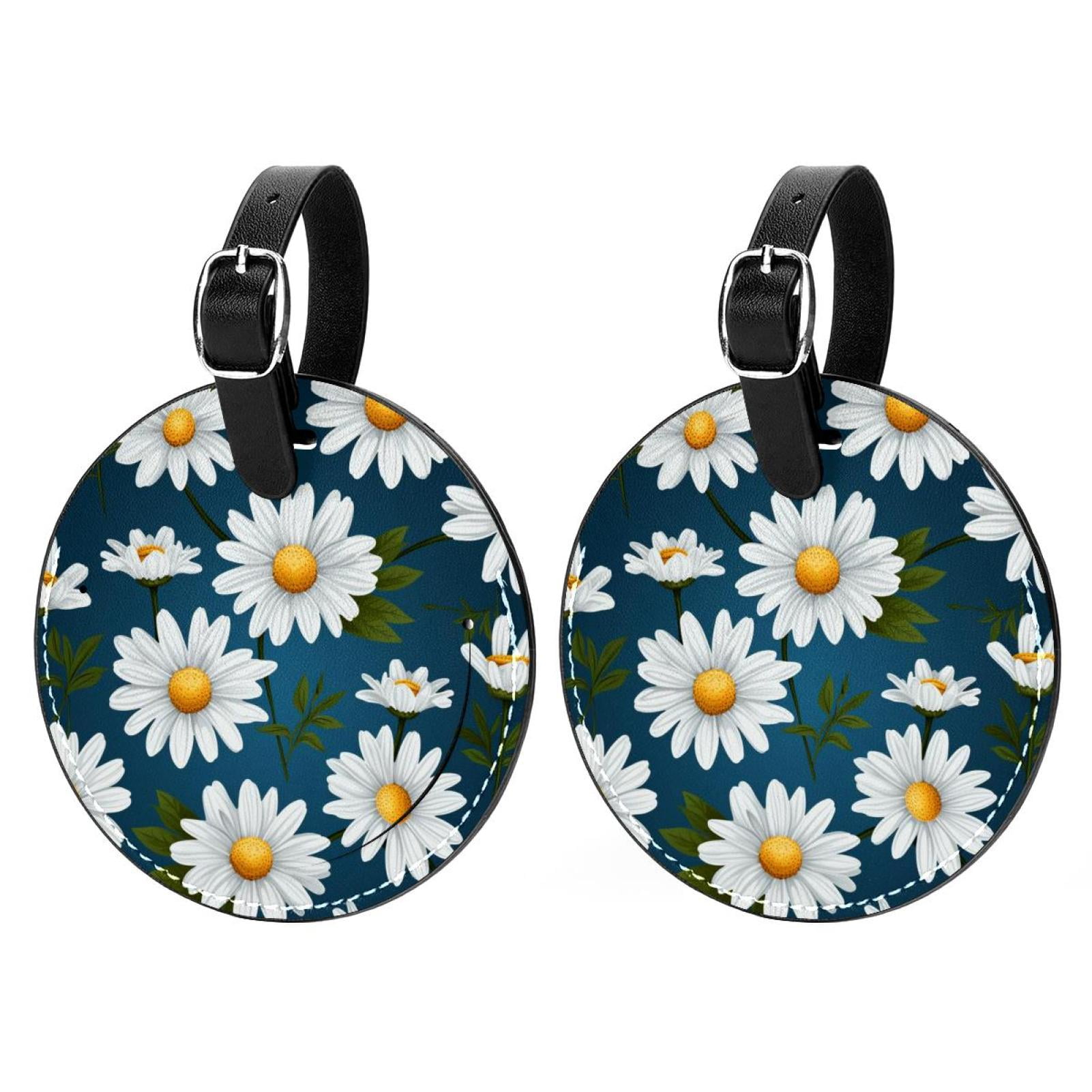 Daisy 2Pcs PU Leather Round Luggage Tags with Privacy Cover and Name ID ...