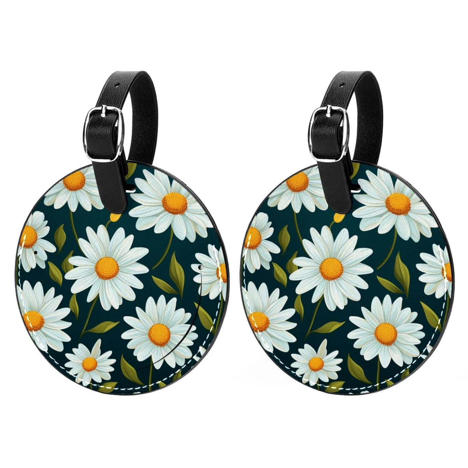 Daisy 2Pcs PU Leather Round Luggage Tags with Privacy Cover and Name ID ...