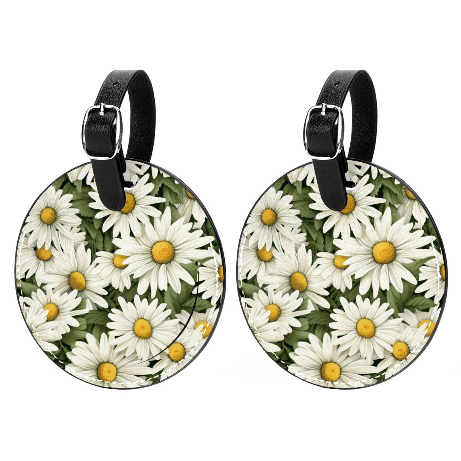 Daisy 2Pcs PU Leather Round Luggage Tags with Privacy Cover and Name ID ...