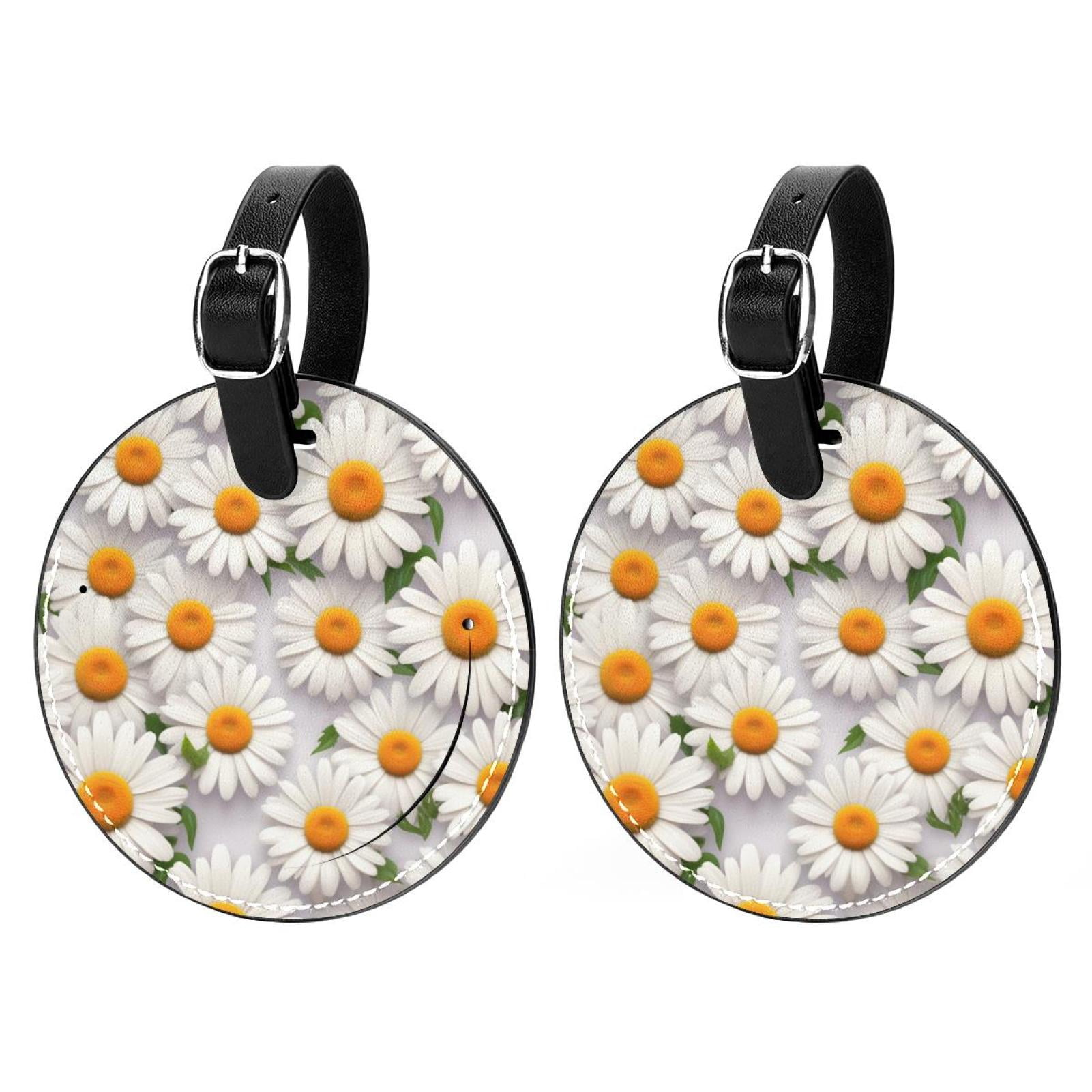 Daisy 2pcs PU Leather Round Bag Tags Suitcase Handbag Tags with Privacy ...