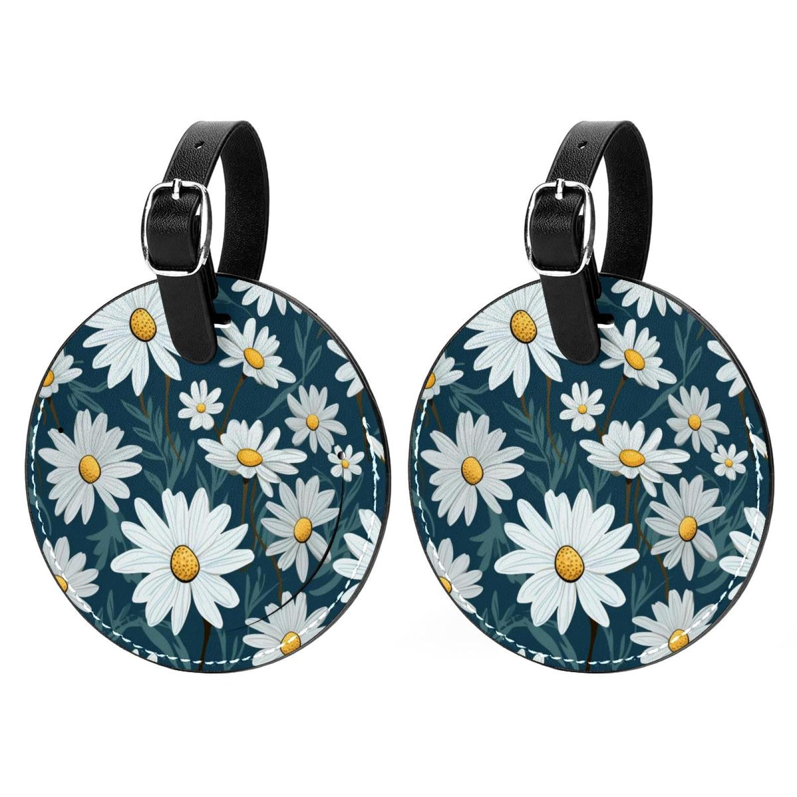 Daisy 2pcs PU Leather Round Bag Tags Suitcase Handbag Tags with Privacy ...