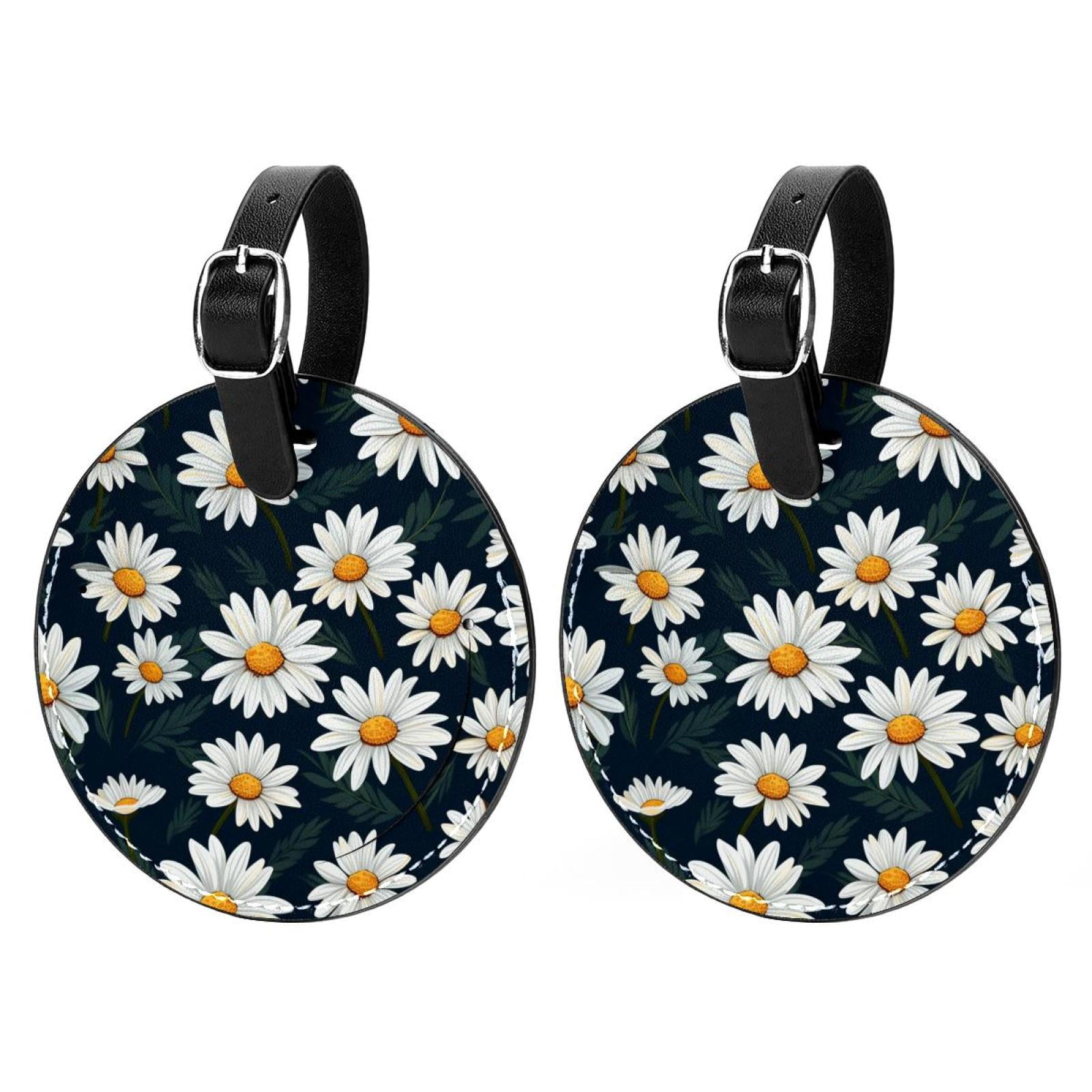Daisy 2pcs PU Leather Round Bag Tags Suitcase Handbag Tags with Privacy ...