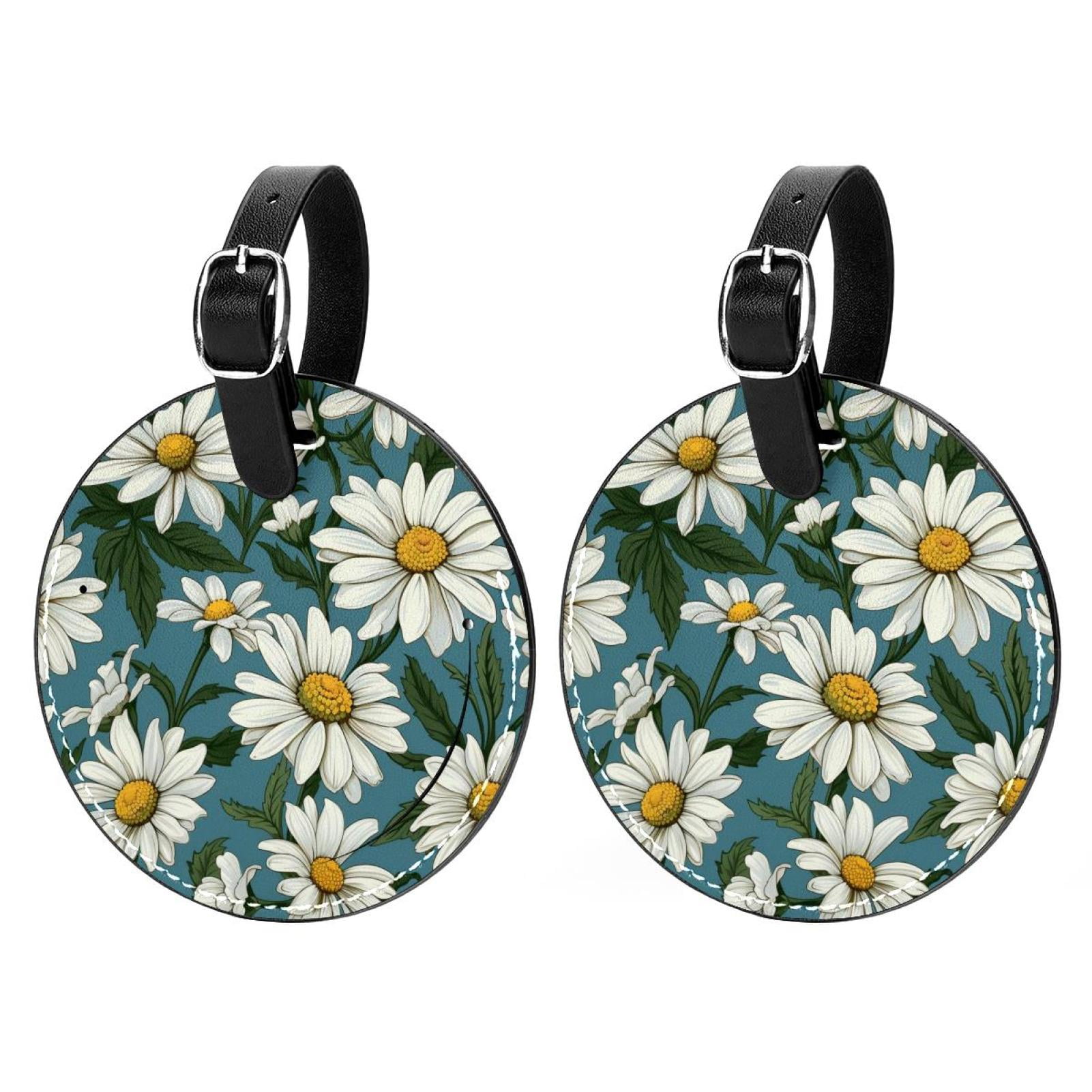 Daisy 2pcs PU Leather Round Bag Tags with Privacy Cover and Name ID Tag ...