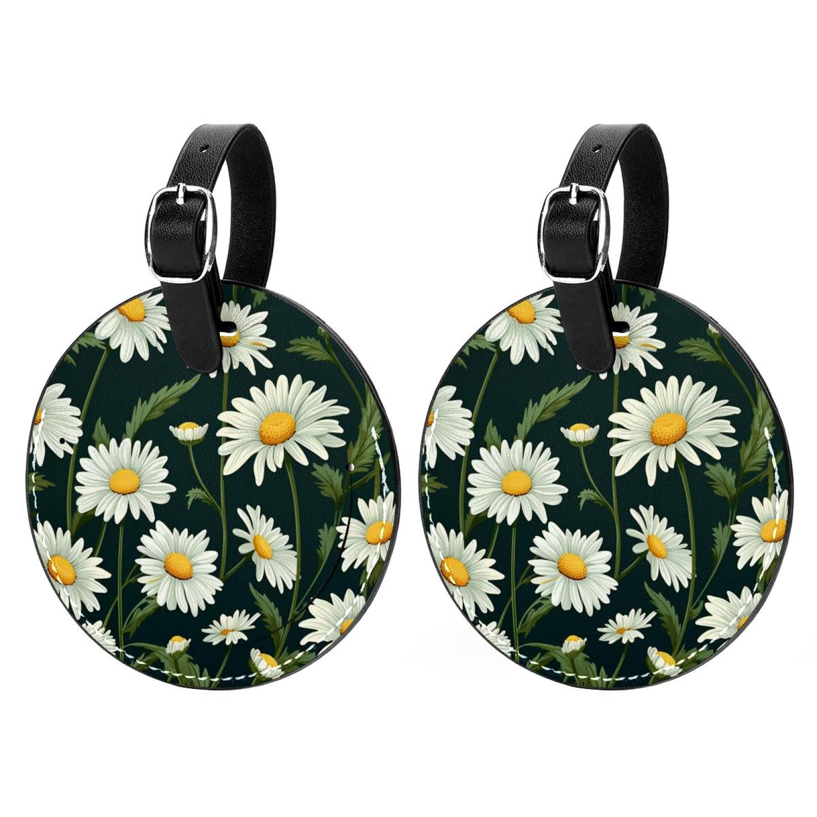 Daisy 2pcs PU Leather Round Bag Tags with Privacy Cover and Name ID Tag ...