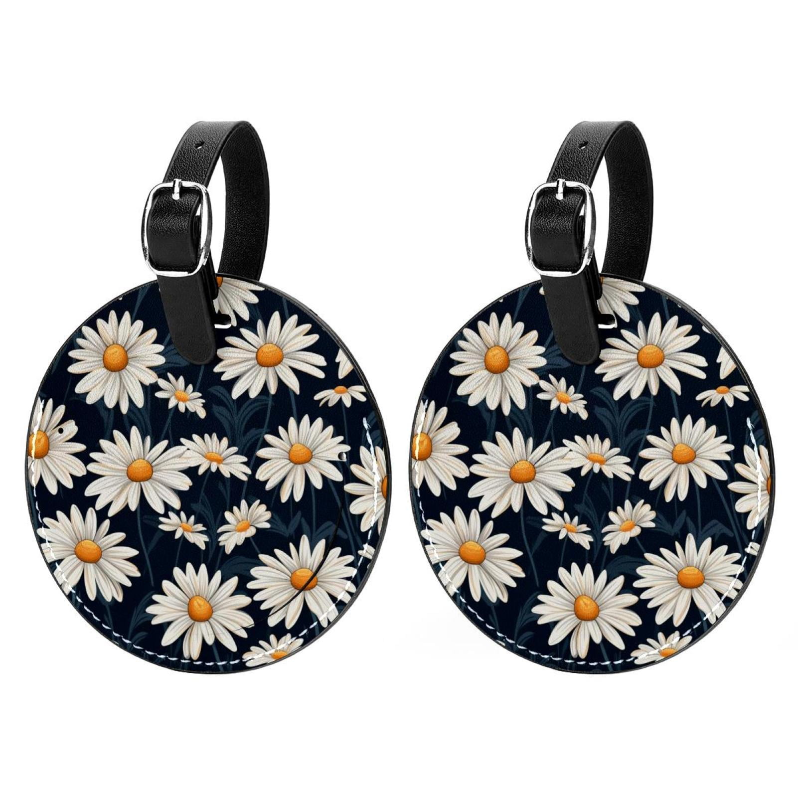 Daisy 2pcs PU Leather Round Bag Tags with Privacy Cover and Name ID Tag ...
