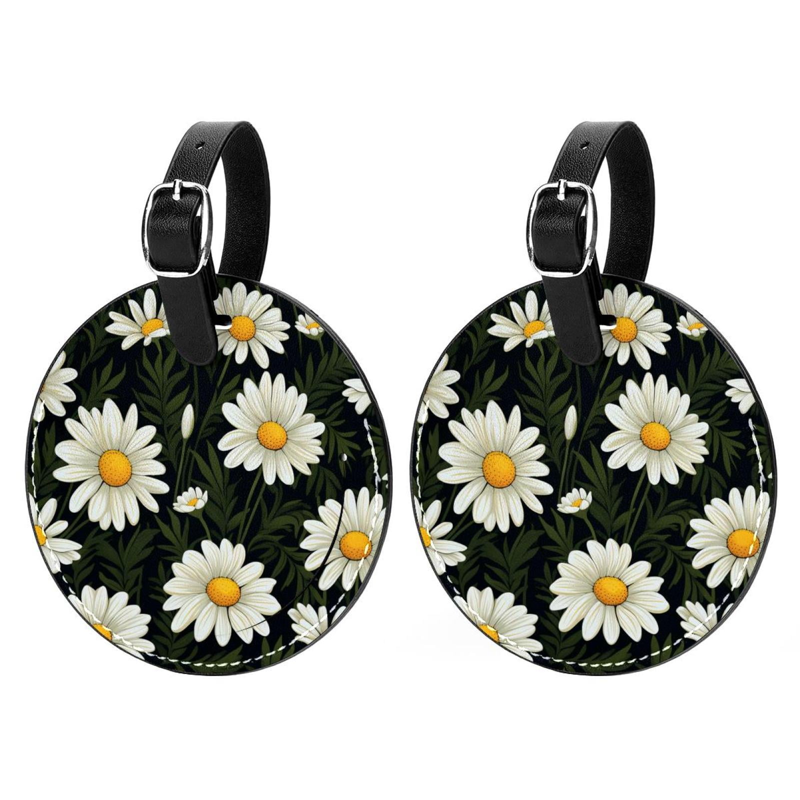 Daisy 2pcs PU Leather Round Bag Tags with Privacy Cover and Name ID Tag ...