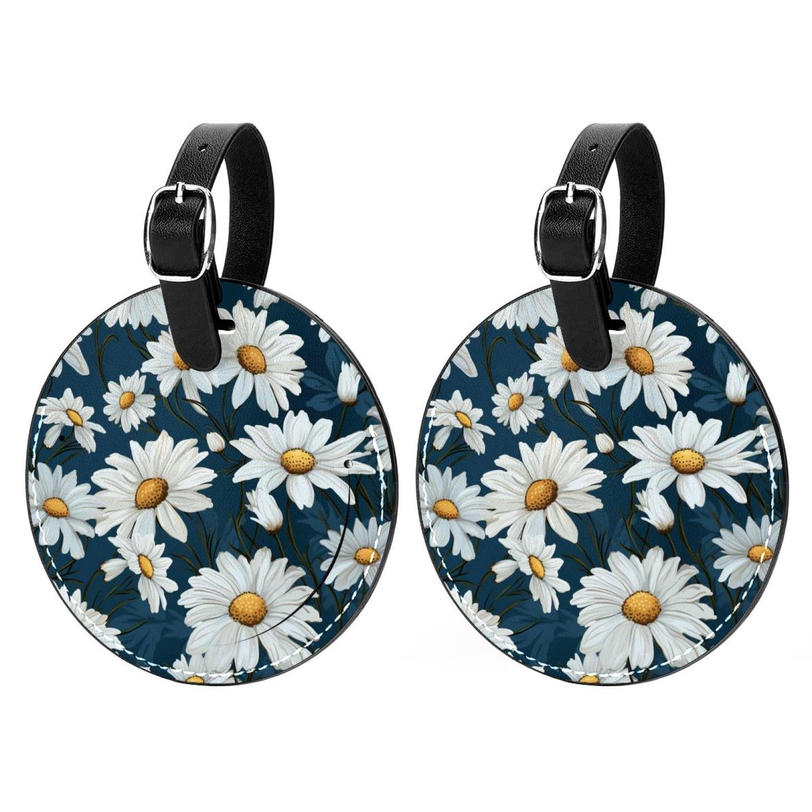 Daisy 2pcs PU Leather Round Bag Tags with Privacy Cover and Name ID Tag ...