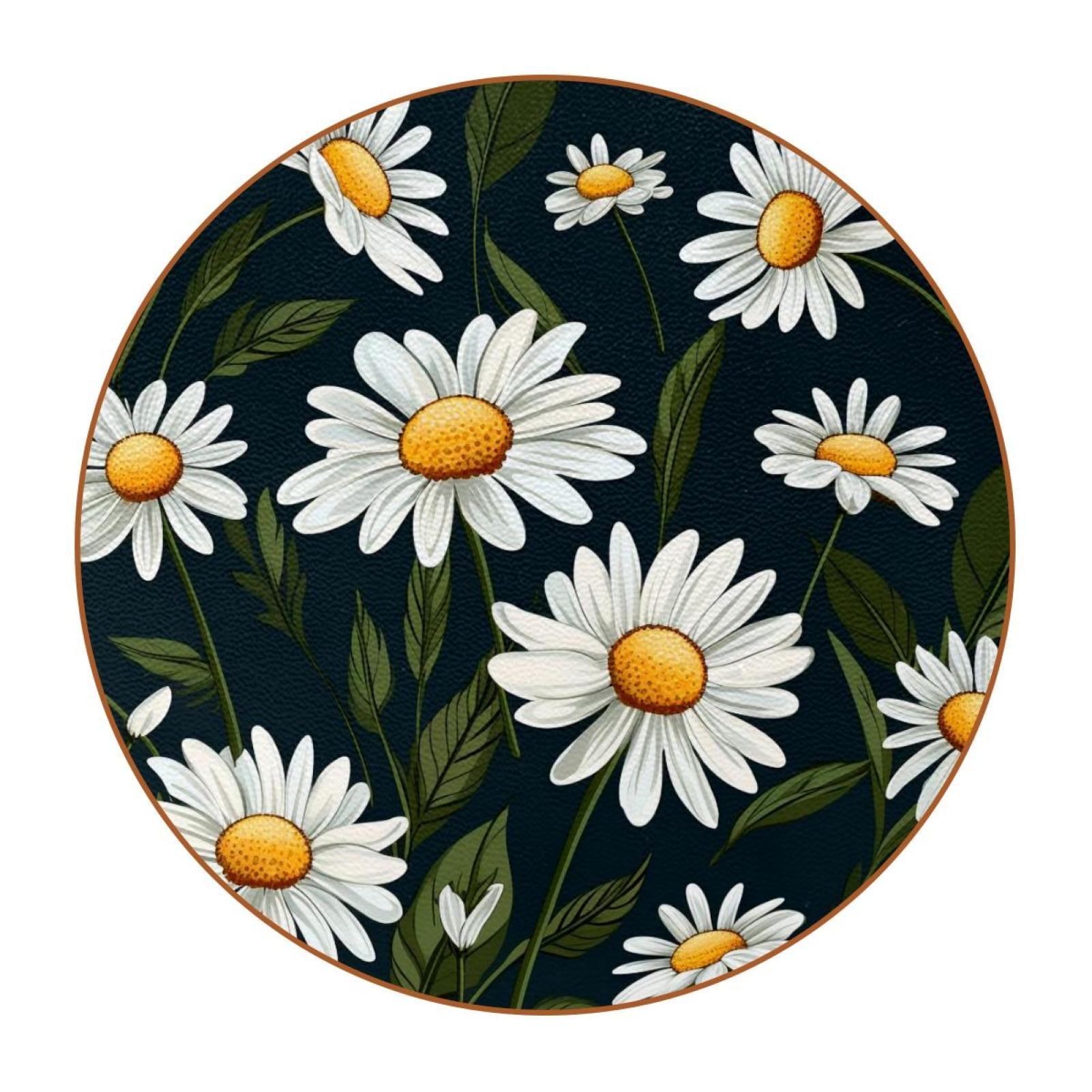 Daisy 6pcs Round Microfiber Leather Coasters, 11x11 cm/4.3x4.3 in ...