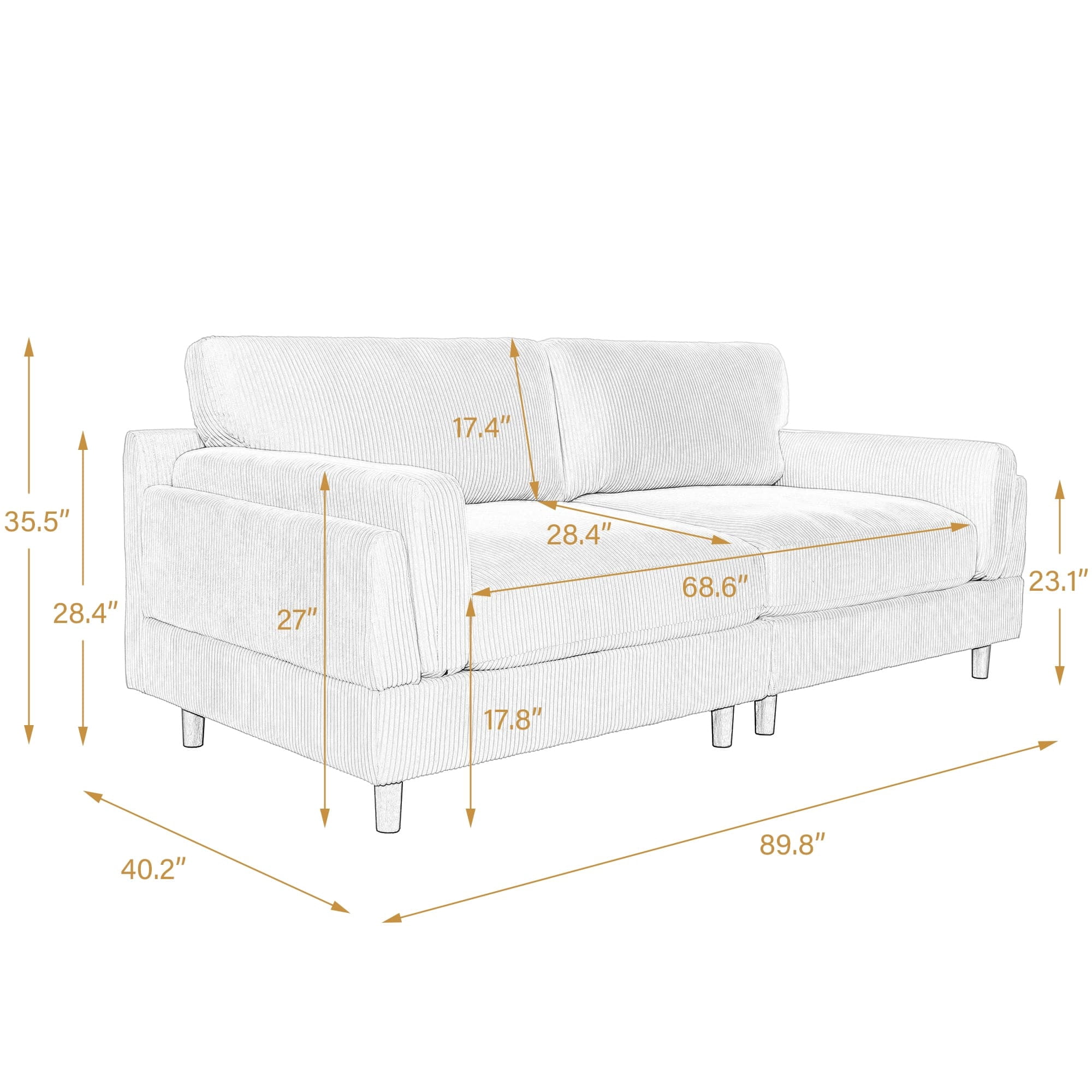 Daisy 90 inch Deep Seat Sofa Comfy Couch for Living Room Orange ...