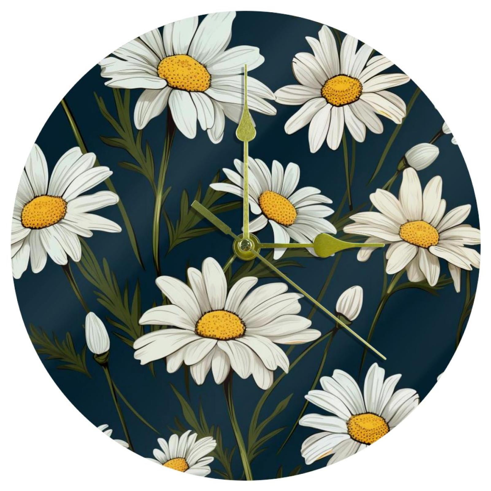 Daisy Acrylic Round Wall Clock 9.8 Inches Silent Non Ticking Battery ...