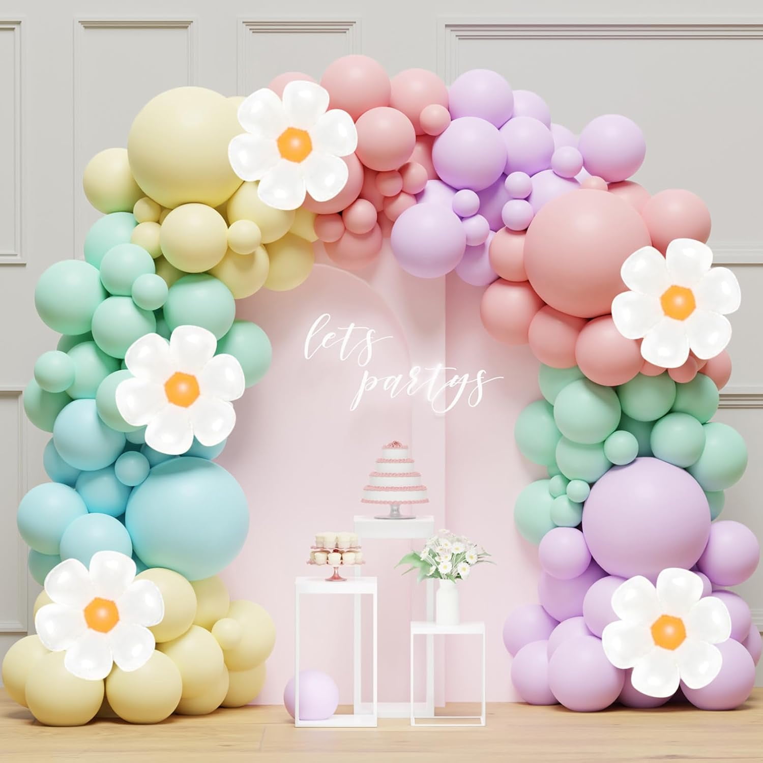 Daisy Balloon Arch Garland Kit - 136Pcs Pastel Rainbow Balloon Arch Kit ...