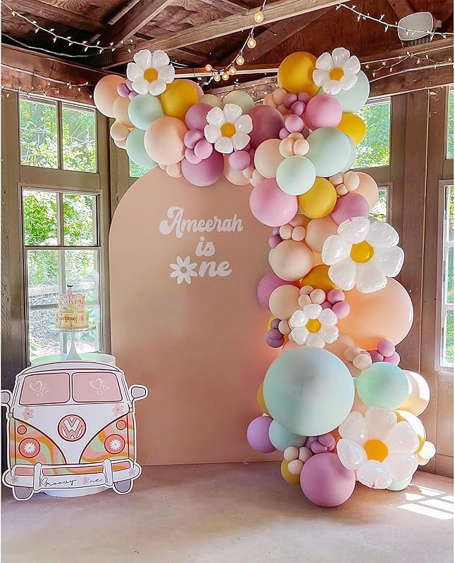 Daisy Balloon Garland Kit - 155pcs White Groovy Daisy Flower Macaron ...