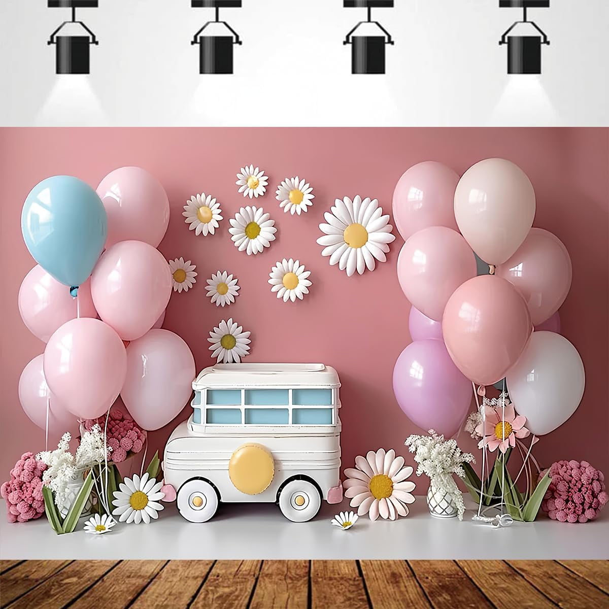 Daisy Balloon Girl Birthday Party Background Daisy Peace Love 1st ...