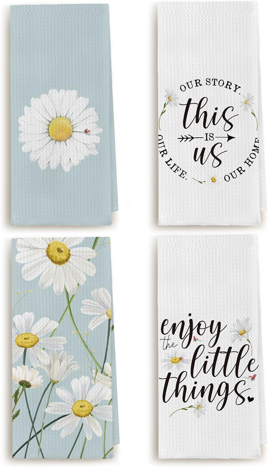 Daisy Bathroom Decor, Daisy Kitchen Towels, Dish Towels Decor Set of 4 ...