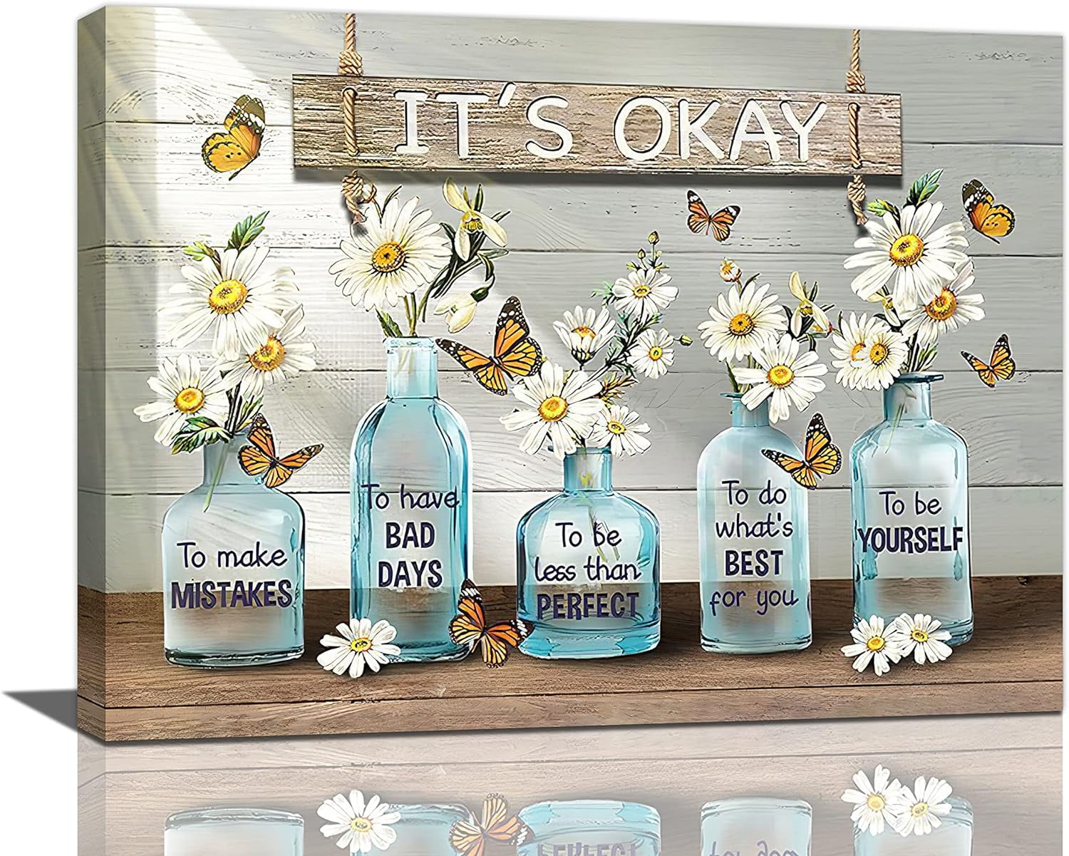 Daisy Bathroom Decor Wall Art Daisy Canvas Painting Prints Rustic Daisy ...