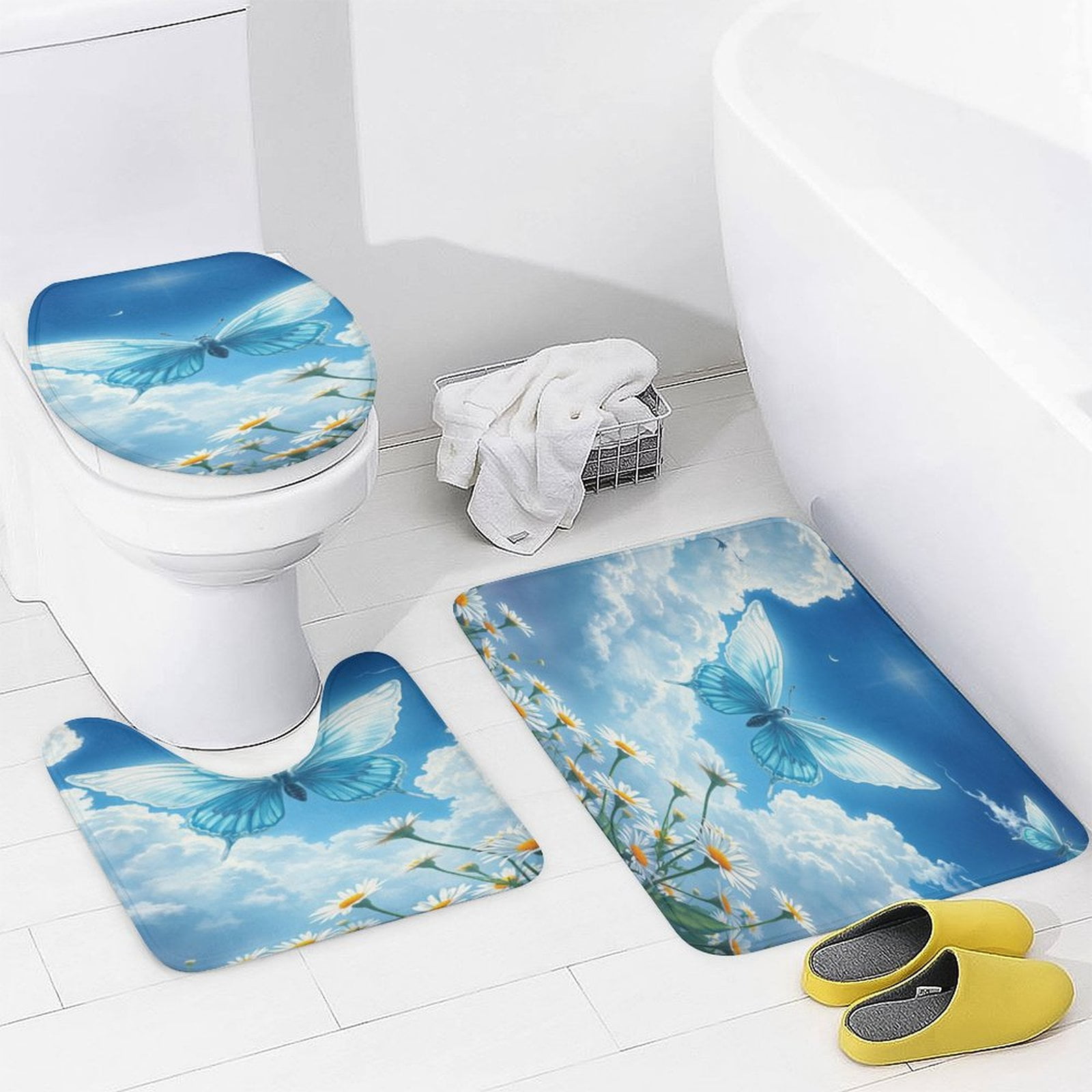 Daisy Bathroom Rugs Set 3 Piece with Non-Slip Bath Rugs Toilet Lid ...
