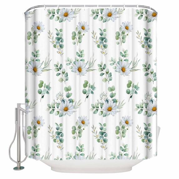 Daisy Bathroom Shower Curtains with 12 Hooks Polyester Waterproof ...