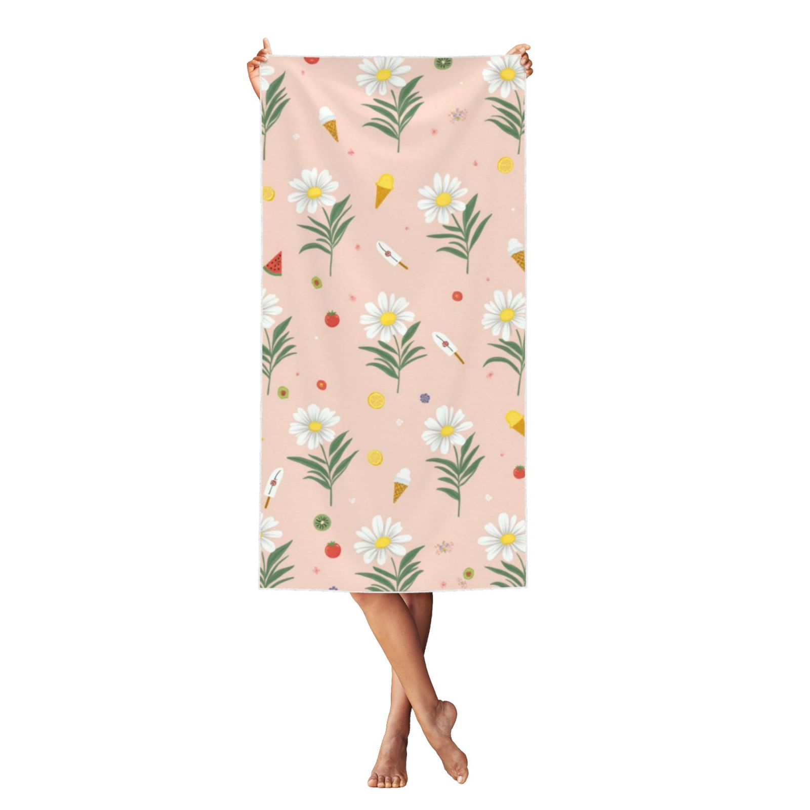 Daisy Beach Towel， Summer Flowers Ice Cream Fruit Print， Soft Quick Dry ...