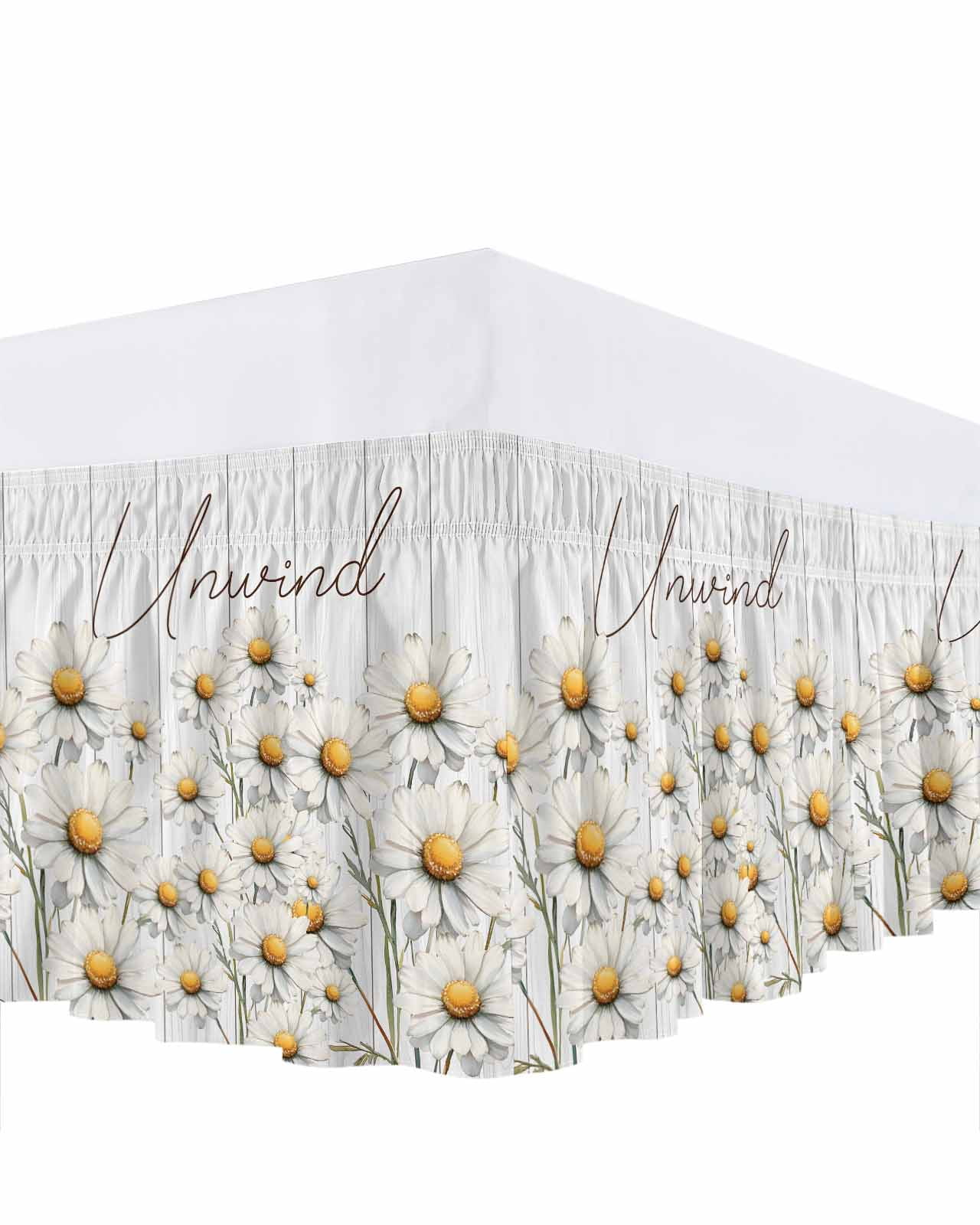 Daisy Bed Skirt California King Size 16 Inch Drop, Watercolor Flowers ...