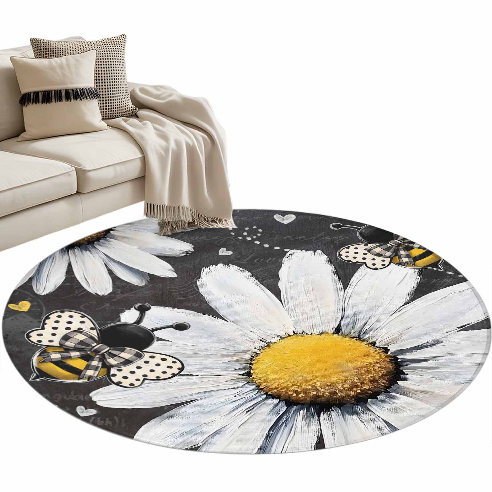 Daisy Bee 3ft Area Rug, Summer Botanical Farmhouse Flower Plants ...