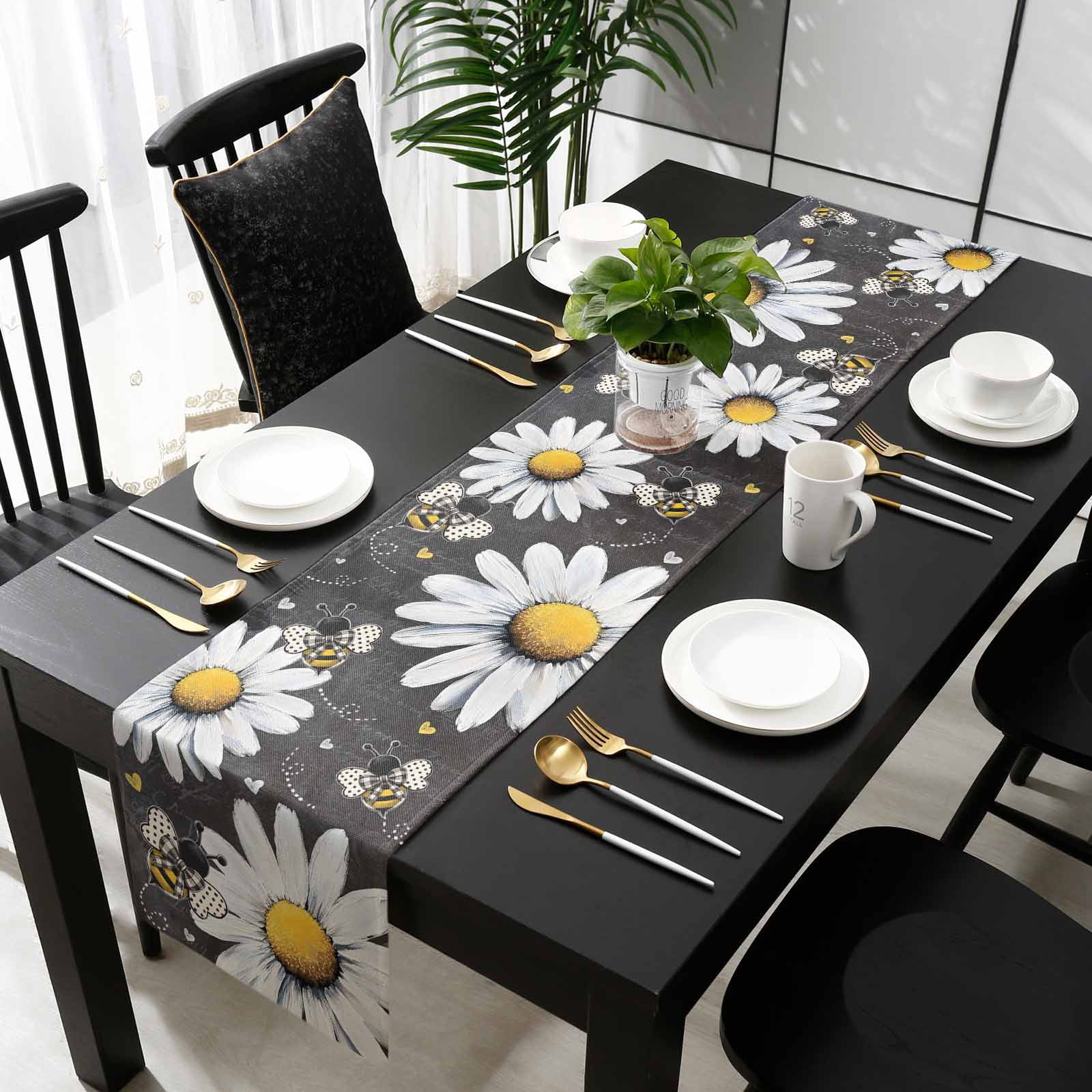Daisy Bee Cotton Linen Small Table Runner 13 x 60 inch Summer Botanical ...