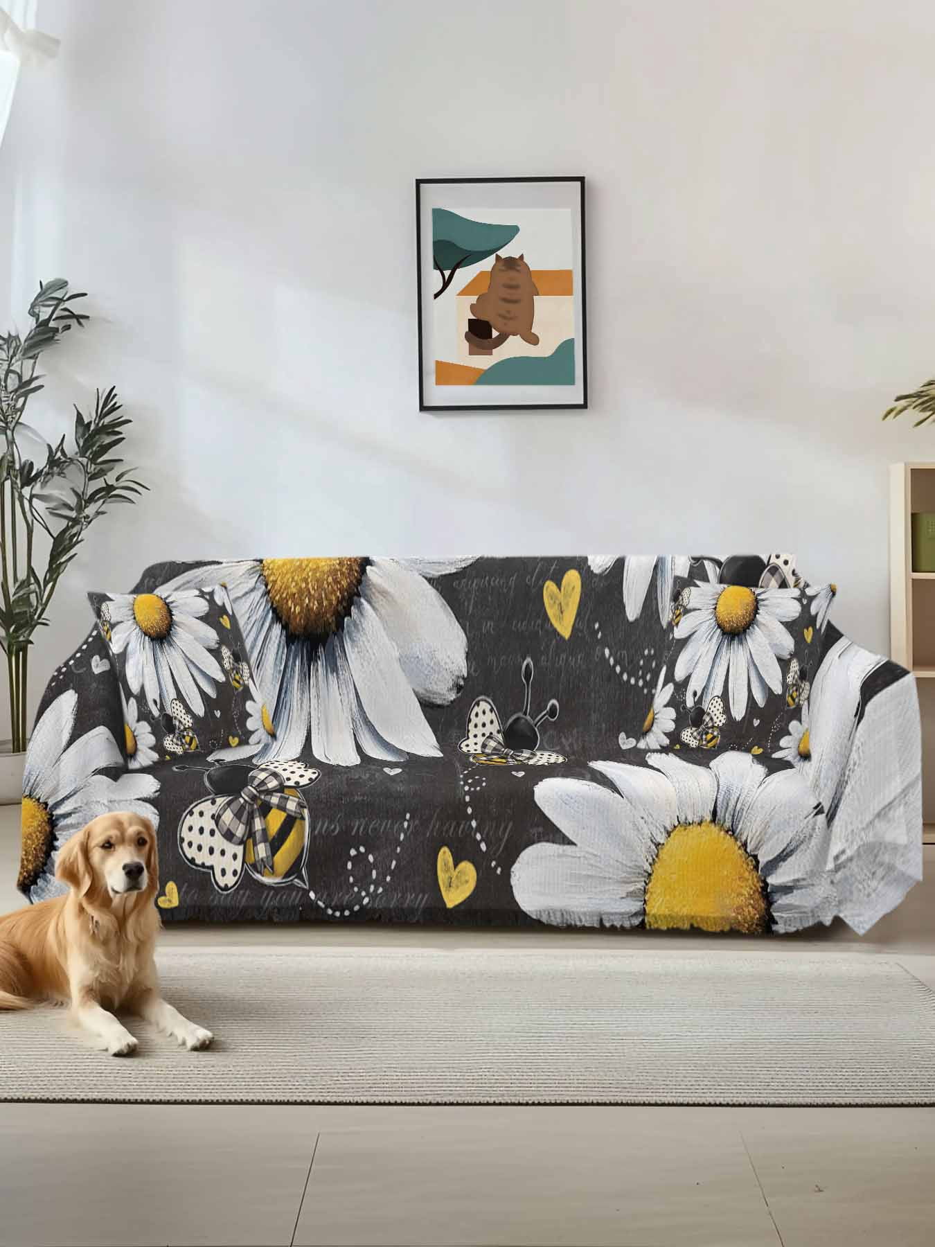 Daisy Bee Couch Cover for 2 Cushion Couch, Summer Botanical Farmhouse ...