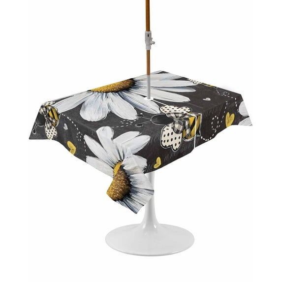 Daisy Bee Rectangle Outdoor Tablecloth, Waterproof Table Cloth Cover ...