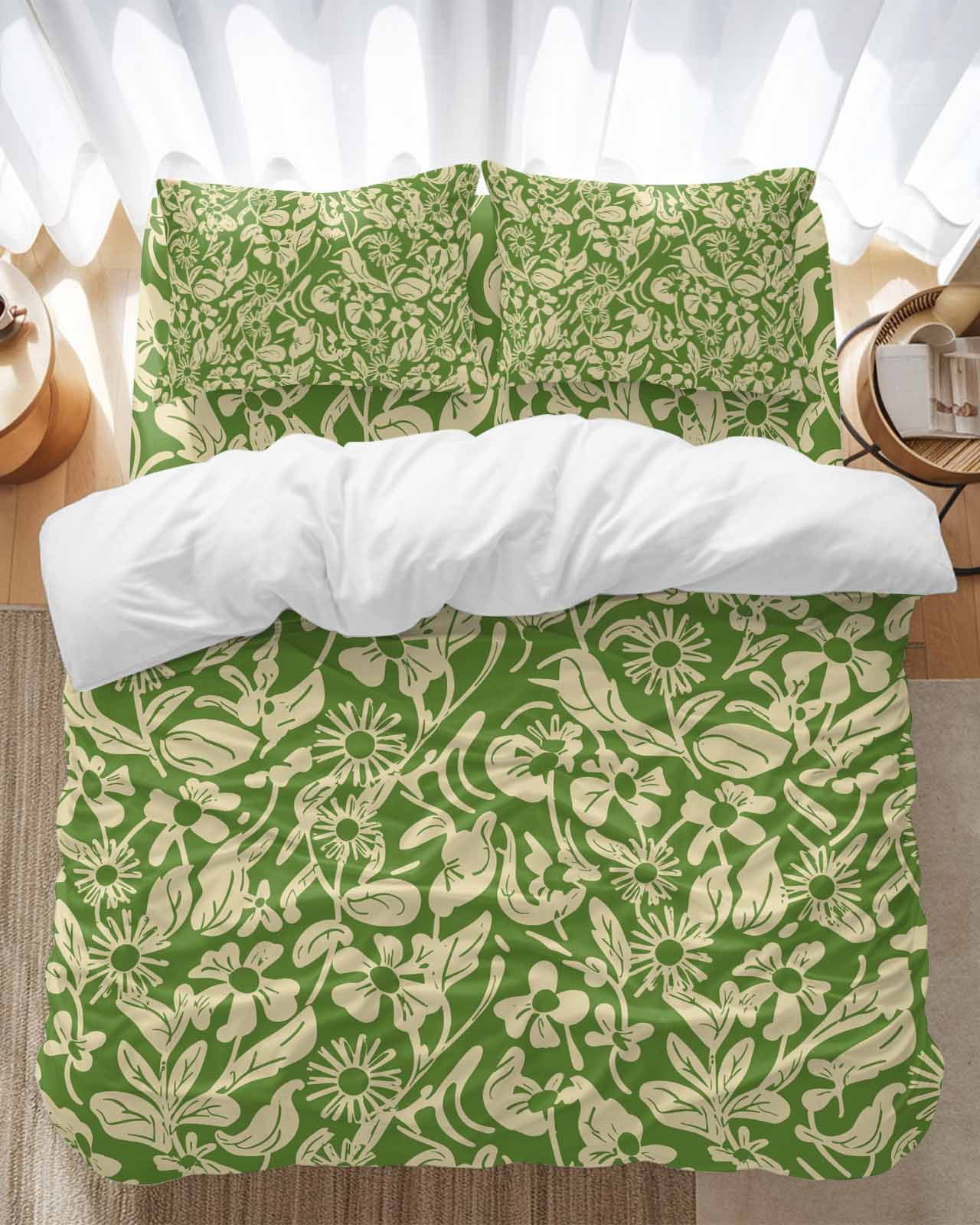 Daisy Beige Silhouette Bedding Duvet Cover Set Queen Size 4 Pieces ...