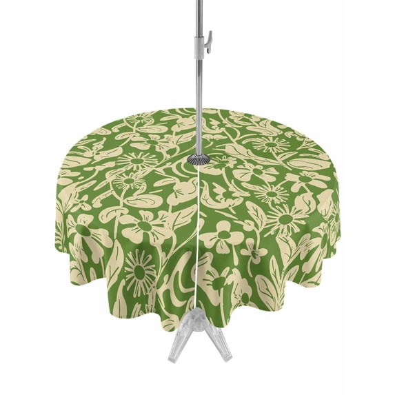 Daisy Beige Silhouette Round Outdoor Tablecloth with Umbrella Hole ...