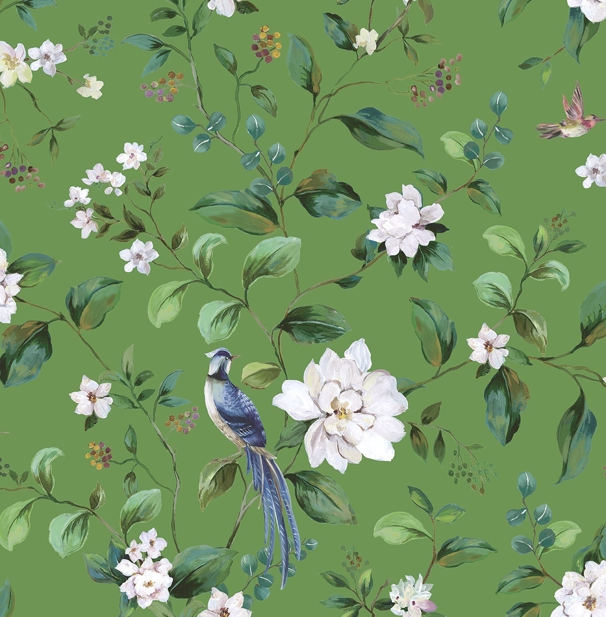 Daisy Bennett Designs Green Chinoiserie Bird Vine Premium Matte Non ...