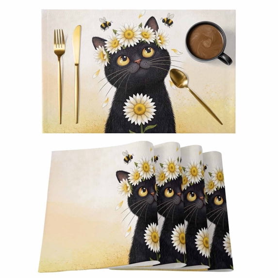 Daisy Black Cat Placemats Set of 6 Farmhouse Animals Bees Botanical ...